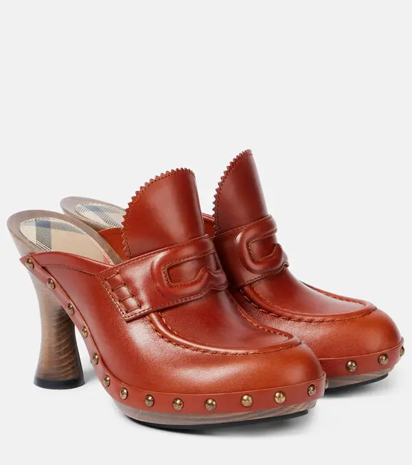 Burberry Leather Mules - Brown