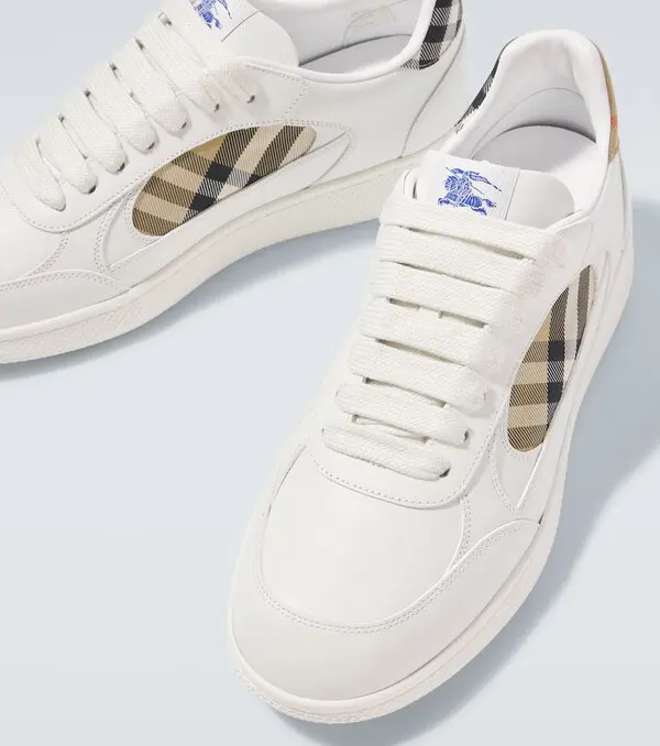 Burberry Terrace Check Ekd Leather Sneakers - White