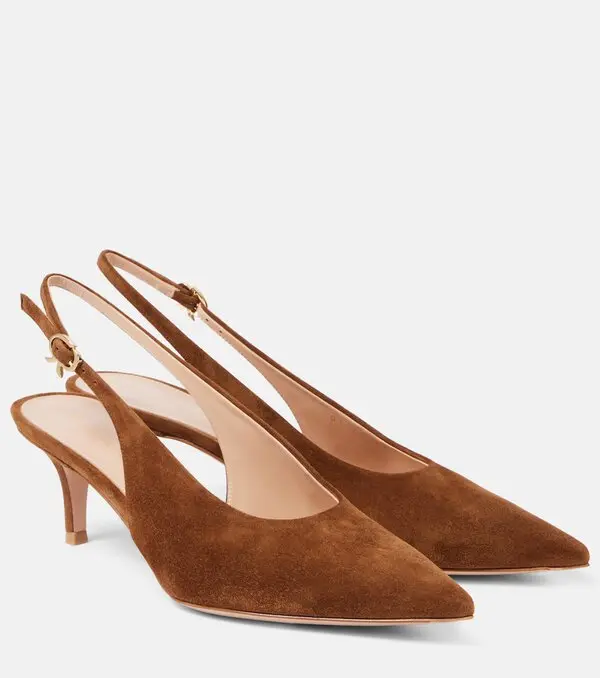GIANVITO ROSSI Robbie 55 Suede Slingback Pumps - Brown