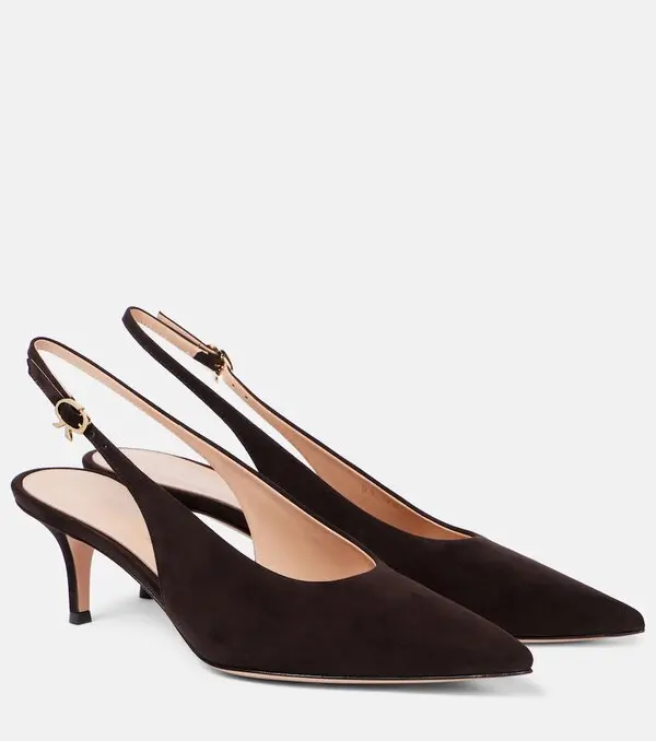 GIANVITO ROSSI Robbie 55 Suede Slingback Pumps - Brown