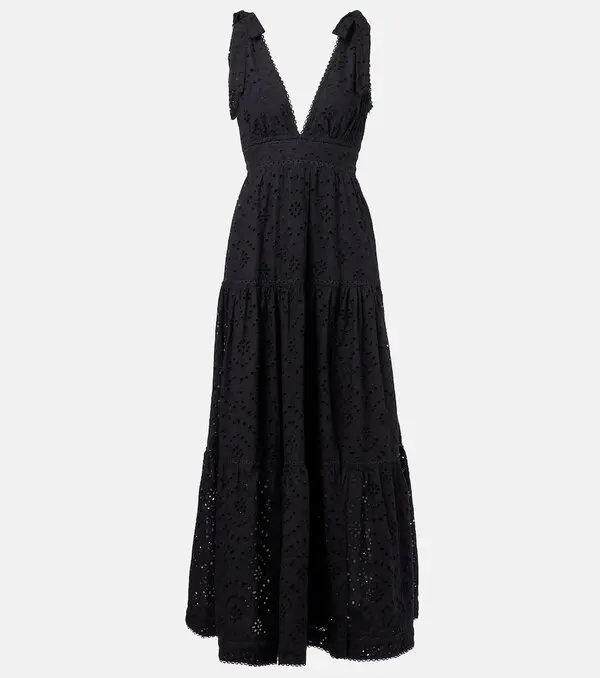 Poupette St Barth Perla Embroidered Maxi Dress - Black