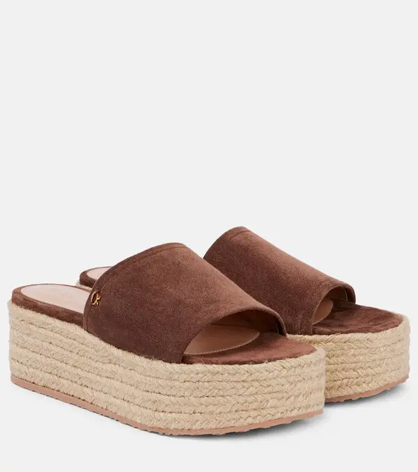 GIANVITO ROSSI Suede Platform Espadrille Slides - Brown