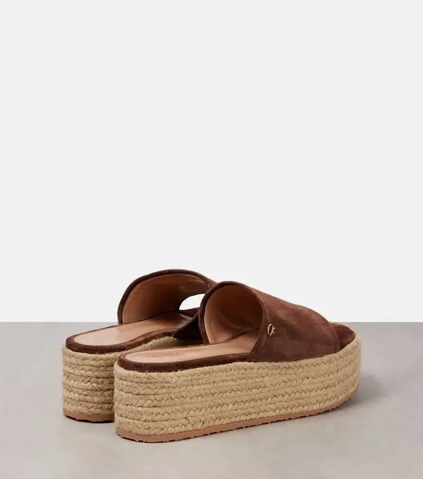 GIANVITO ROSSI Suede Platform Espadrille Slides - Brown