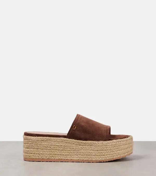 GIANVITO ROSSI Suede Platform Espadrille Slides - Brown