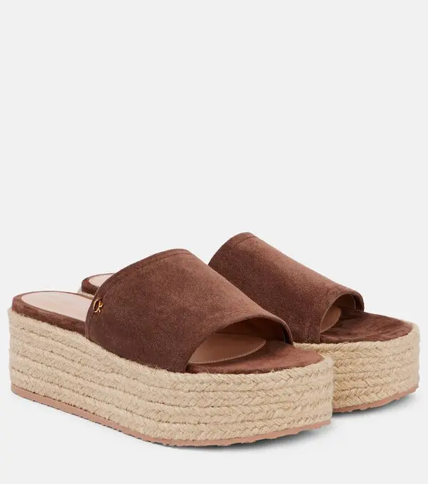GIANVITO ROSSI Suede Platform Espadrille Slides - Brown