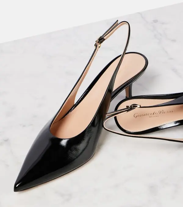 GIANVITO ROSSI Robbie 55 Patent Leather Slingback Pumps - Black