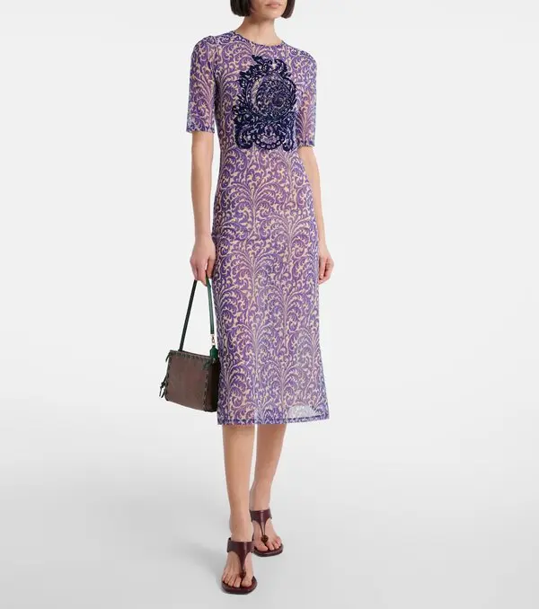 Etro Printed Mesh Midi Dress