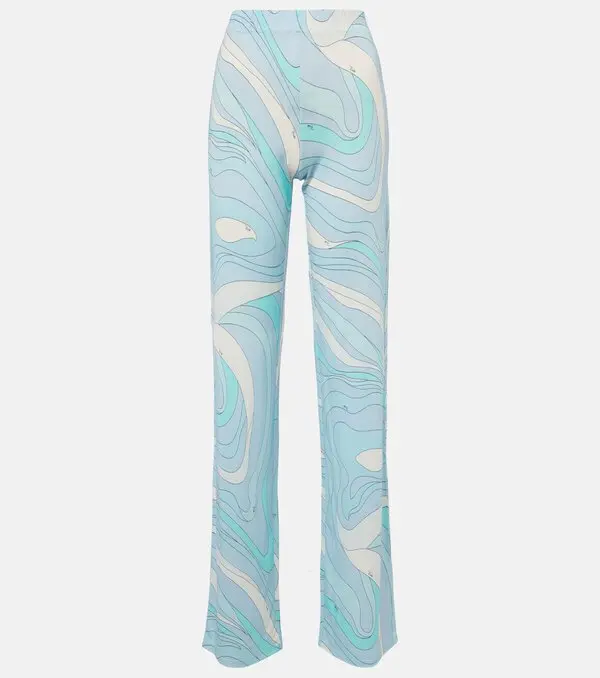 Emilio Pucci Marmo Print Satin Jersey Pants - Blue