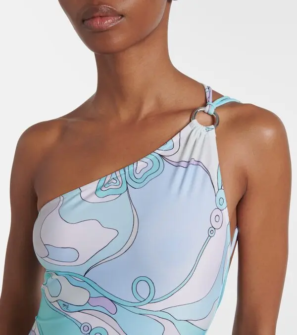 Emilio Pucci Orchidee One-shoulder Swimsuit