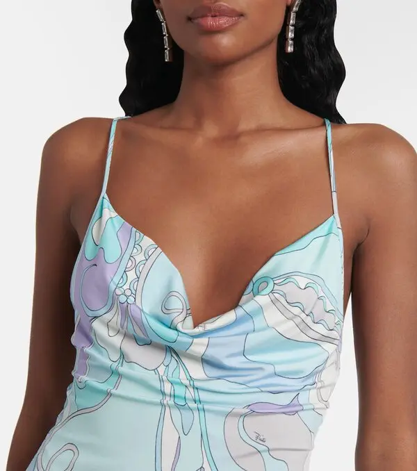 Emilio Pucci Orchidee Jersey Slip Dress - Blue