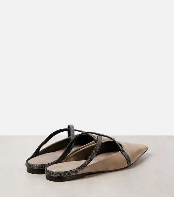 Brunello Cucinelli Monili Suede Mules - Beige