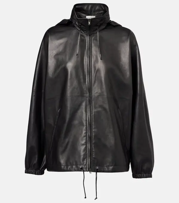 THE ROW Jilly Oversized Leather Bomber Jacket - Black