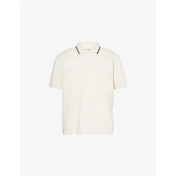 FRAME Striped Collar Regular-fit Pique Polo Top - White Sand