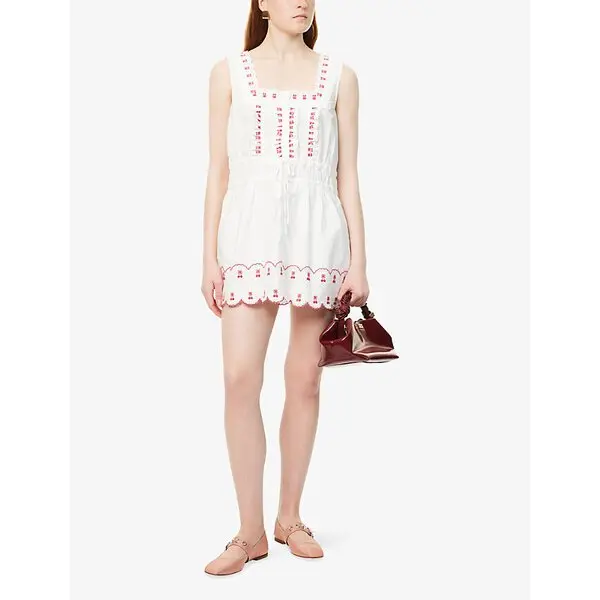 damson madder amaya scalloped mini dress Damson Madder Amaya Scalloped Mini Dress In White - 42% Off
