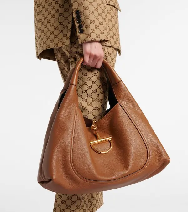 Gucci Softbit Large Leather Shoulder Bag - Brown