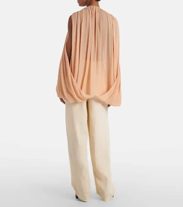 Stella McCartney Draped Silk Chiffon Blouse - Beige