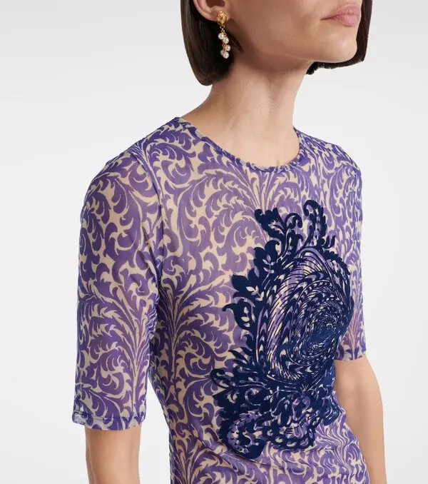 Etro Printed Mesh Midi Dress