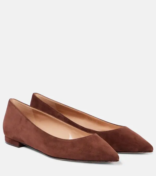 GIANVITO ROSSI Suede Pointed Toe Ballet Flats - Brown