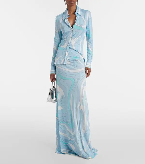 Emilio Pucci Marmo High-rise Maxi Skirt - Blue