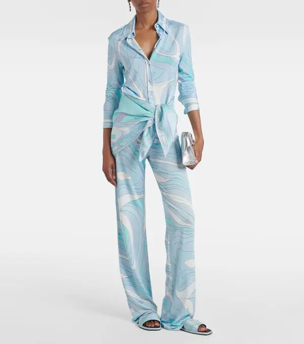 Emilio Pucci Marmo Satin Jersey Straight Pants