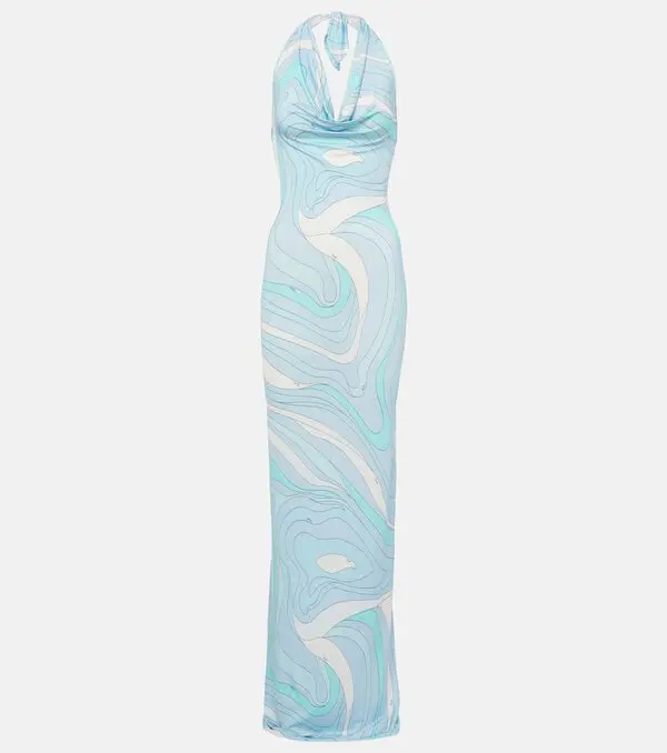 Emilio Pucci Marmo Halterneck Maxi Dress - Blue
