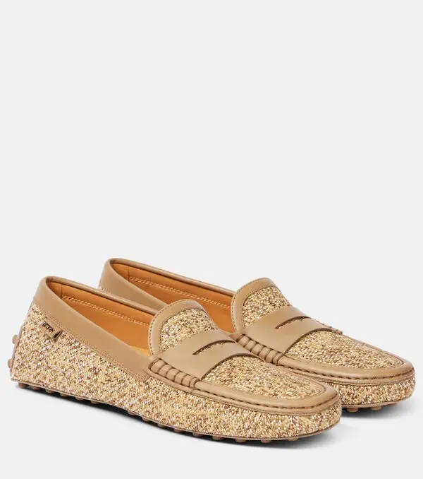 TOD'S Gommino Leather-trimmed Tweed Driving Shoes - Neutrals