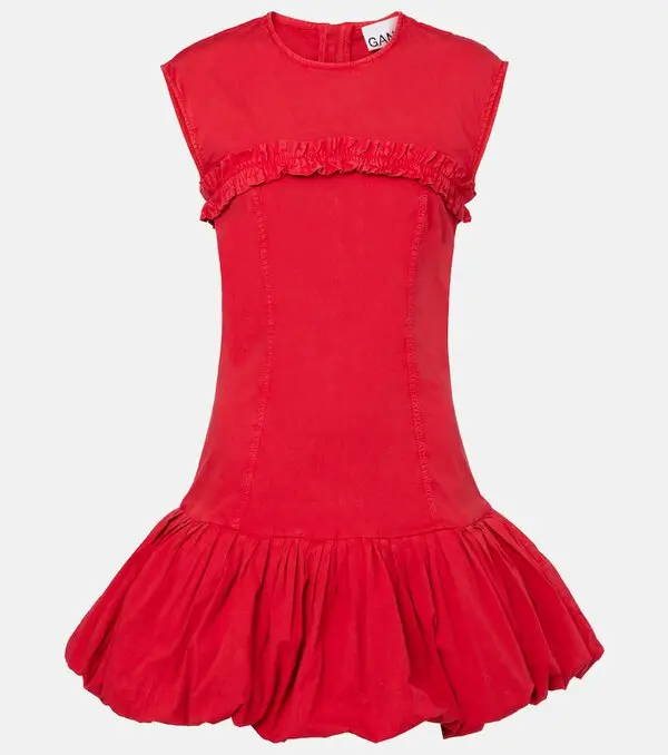 GANNI Ruffled Cotton-blend Minidress