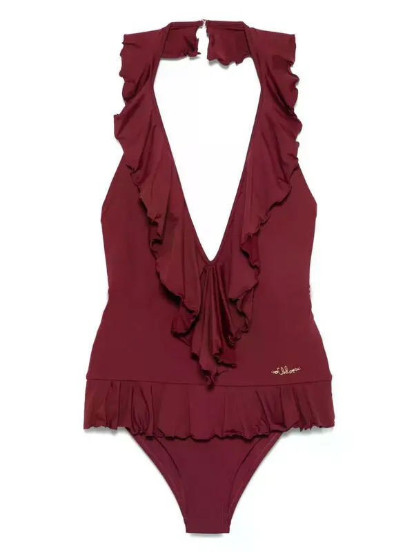 Chloé Ruffled V-neck One-piece Swimsuit - Red