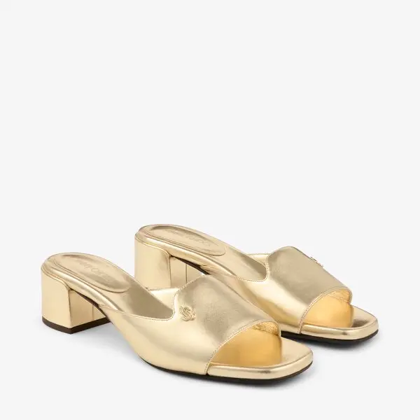 JIMMY CHOO Dina 45 Gold Metallic Leather Mule Sandals - Silver