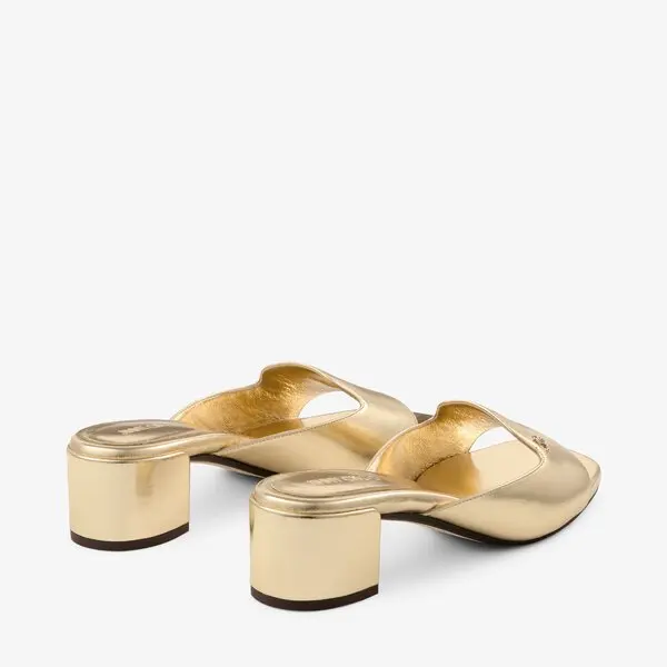 JIMMY CHOO Dina 45 Gold Metallic Leather Mule Sandals - Silver