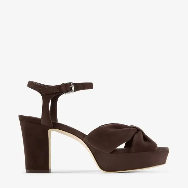 JIMMY CHOO Heloise 80 Suede Platform Sandals - Brown