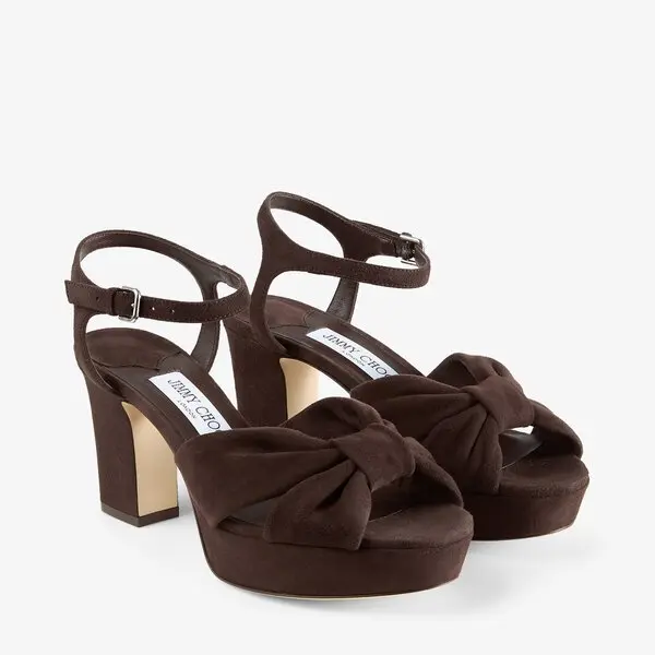 JIMMY CHOO Heloise 80 Suede Platform Sandals - Brown
