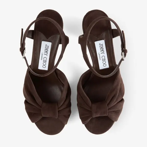 JIMMY CHOO Heloise 80 Suede Platform Sandals - Brown