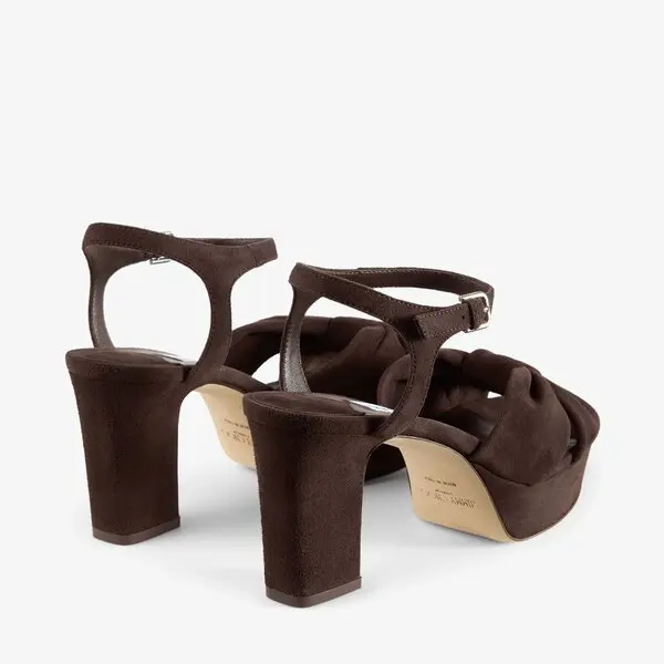 JIMMY CHOO Heloise 80 Suede Platform Sandals - Brown