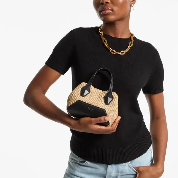 JIMMY CHOO Diamond Mini Raffia Tote Bag - Neutral