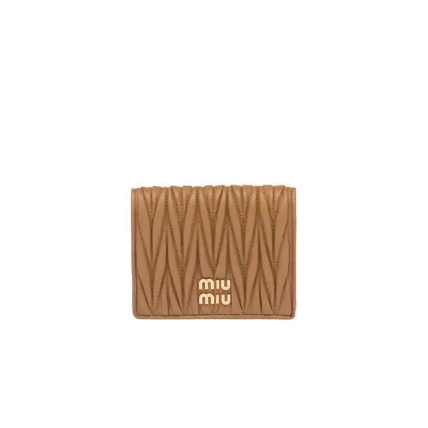 Miu Miu Small Matelassé Nappa Leather Wallet - Caramel