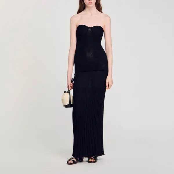 Sandro Maxi Bustier Knit Dress - Black