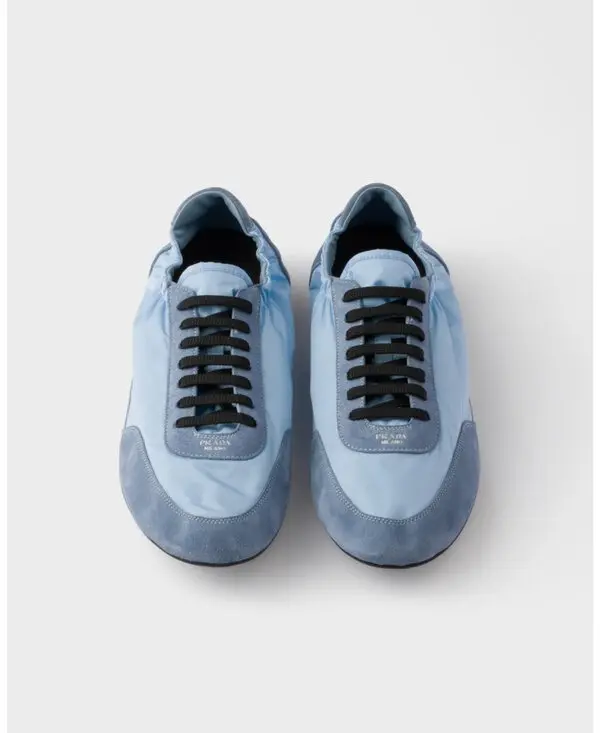 Prada Re-nylon And Suede Elasticized Sneakers - Light Blue