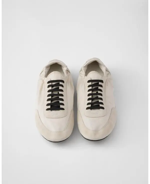 Prada Re-nylon And Suede Elasticized Sneakers - Neutral