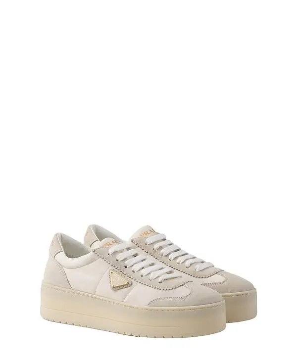 Prada Downtown Bold Nylon And Suede Sneakers - Neutral