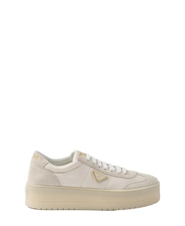 Prada Downtown Bold Nylon And Suede Sneakers - Neutral