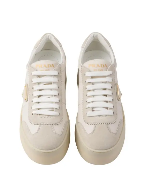 Prada Downtown Bold Nylon And Suede Sneakers - Neutral