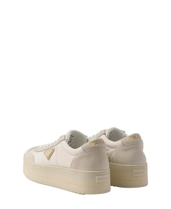 Prada Downtown Bold Nylon And Suede Sneakers - Neutral