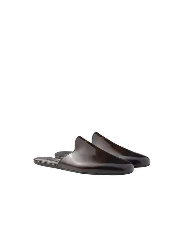 Prada Brushed Leather Slippers - Brown