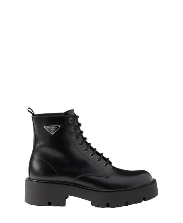 Prada Brushed Leather Combat Boots