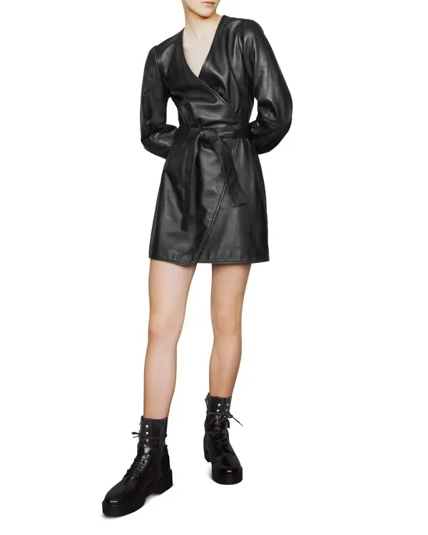 maje leather wrap dress Rosetola Belted wet24-20