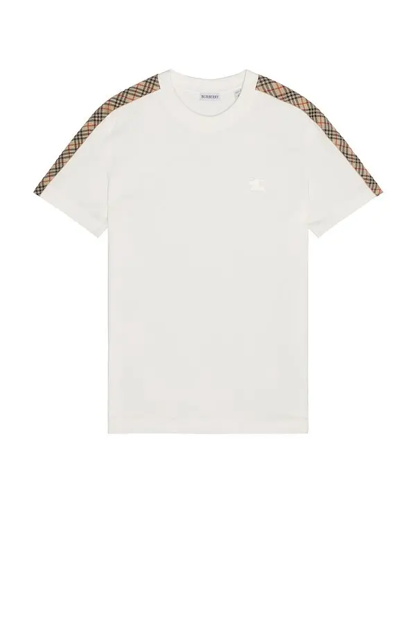 Burberry Check Tape T-shirt In White - Chalk