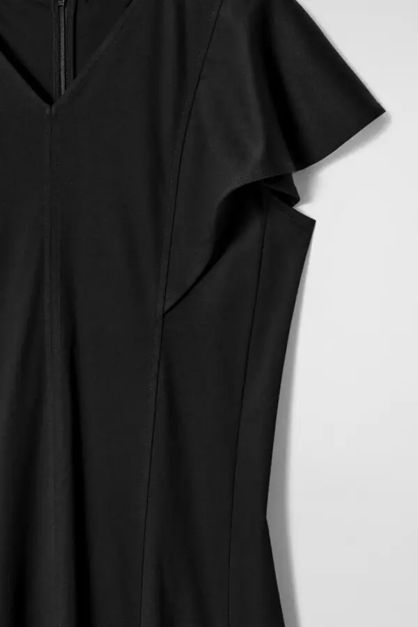 Cos Panelled Cotton-Jersey Midi Dress With Petal Sleeves In Black - 50% Off  | Editorialist