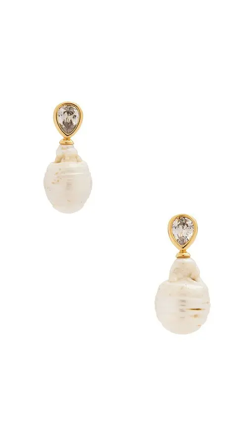 Ettika Single Pearl Drop Earrings - Clear Crystal & Gold