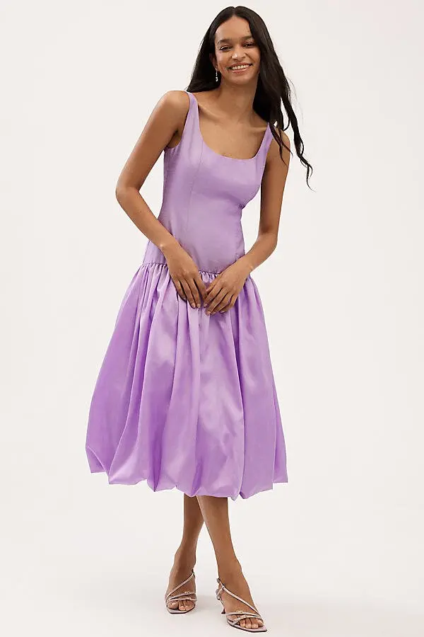 Hutch Natalia Scoop-Neck Drop-Waist Bubble-Hem Midi Dress In Ultra Lilac -  53% Off | Editorialist